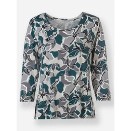WITT Damen Print-Shirt in Viskose-Qualit&auml;t, hellgrau-petrol-bedruckt, Gr&ouml;&szlig;e 40