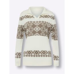 WITT Damen Norwegerpullover in Jacquard-Strick, ecru-taupe-gemustert, Gr&ouml;&szlig;e 56
