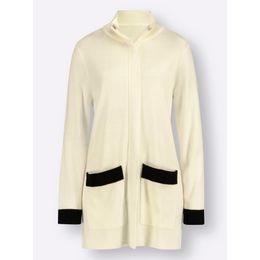 WITT Damen Longstrickjacke mit Rei&szlig;verschluss, ecru-schwarz, Gr&ouml;&szlig;e 42