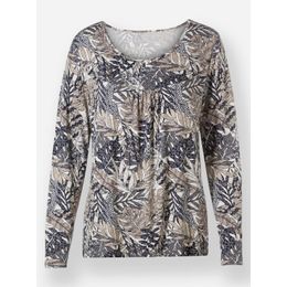 WITT Damen Print-Shirt mit Faltenpartie vorne, marine-sand-bedruckt, Gr&ouml;&szlig;e 36
