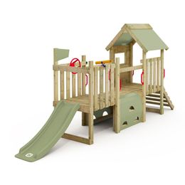 Kletterturm f&uuml;r Kleinkinder - Spielturm mit Rutsche & Kletterwand - Outdoor Spielplatz 60cm Podesth&ouml;he - My First Playground 1 - Massivholz Wickey