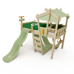Abenteuer-Hochbett 90x200 cm aus Massivholz mit H&auml;ngesitz - CrAzY Snuggy Kinderbett Spielbett mit Dach und bemalbarer Plane - Wickey