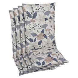 Sesselauflagenset, Blau, Beige, Textil, 4-teilig, Floral, F&uuml;llung: Schaumstoff, Vlies, 50x6x120 cm, Oeko-Tex&reg; Standard 100, pflegeleicht, hochwertige Qualit&auml;t, langlebig, f&uuml;r den Au&szlig;enbereich geeignet, mittels B&auml;ndern zu befestigen, Gurtband befestigen, Outdoor-Kissen, Gartenstuhlauflagen, Hochlehner-Auflagen