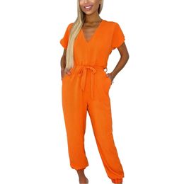 AX Paris - Jumpsuit f&uuml;r Damen, Mit G&uuml;rtel, Polyester (Dunkel Orange)