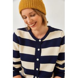 Gestreifter Langarm-Button-Cardigan