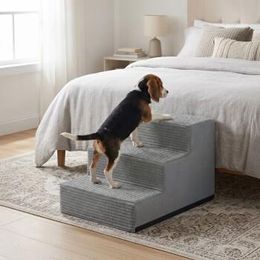 FEANDREA Hundetreppe, 2/3/4/5 Stufen Haustiertreppe aus grauem Cordstoff Waschbar hellgrau L