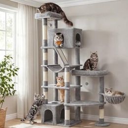 FEANDREA Kratzbaum, 188,2 cm hoch, Katzenbaum, f&uuml;r gro&szlig;e Katzen, Katzenkratzbaum hellgrau