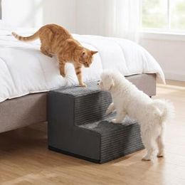 FEANDREA Hundetreppe, 2/3/4/5 Stufen Haustiertreppe aus grauem Cordstoff Waschbar schiefergrau M