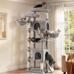 FEANDREA Kratzbaum gro&szlig;,206cm hoch, f&uuml;r Gro&szlig;e Katzen,Mehrkatzenhaushalt hellgrau