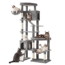 FEANDREA Kratzbaum, 202 cm hoch, Katzenbaum, f&uuml;r gro&szlig;e Katzen, Katzenkratzbaum hellgrau