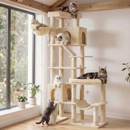 FEANDREA Kratzbaum, 202 cm hoch, Katzenbaum, f&uuml;r gro&szlig;e Katzen, Katzenkratzbaum beige