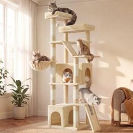FEANDREA Kratzbaum gro&szlig;, 184,5cm hoch, f&uuml;r Gro&szlig;e Katzen,Mehrkatzenhaushalt beige