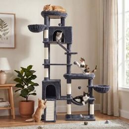 FEANDREA Kratzbaum, 202 cm hoch, Katzenbaum, f&uuml;r gro&szlig;e Katzen, Katzenkratzbaum dunkelgrau