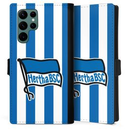 DeinDesign Galaxy S22 Ultra Handy Klapph&uuml;lle Handyh&uuml;lle aus Kunst Leder schwarz Flip Case Flag Hertha Bsc Stripes Sideflip mit langer Lasche
