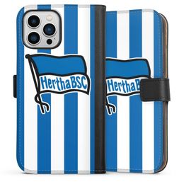DeinDesign iPhone 13 Pro Max Handy Klapph&uuml;lle Handyh&uuml;lle aus Kunst Leder schwarz Flip Case Flag Hertha Bsc Stripes Sideflip mit langer Lasche