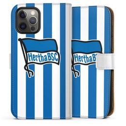 DeinDesign iPhone 12 Pro Max Handy Klapph&uuml;lle Handyh&uuml;lle aus Kunst Leder wei&szlig; Flip Case Flag Hertha Bsc Stripes Sideflip mit Lasche