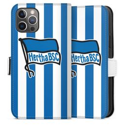 DeinDesign iPhone 12 Pro Handy Klapph&uuml;lle Handyh&uuml;lle aus Kunst Leder wei&szlig; Flip Case Flag Hertha Bsc Stripes Sideflip mit Lasche