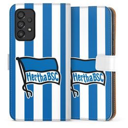 DeinDesign Galaxy A33 5G Handy Klapph&uuml;lle Handyh&uuml;lle aus Kunst Leder wei&szlig; Flip Case Hertha Bsc Stripes Flag Sideflip mit Lasche