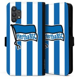 DeinDesign Galaxy A32 5G Handy Klapph&uuml;lle Handyh&uuml;lle aus Kunst Leder schwarz Flip Case Flag Hertha Bsc Stripes Sideflip mit langer Lasche