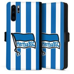DeinDesign Huawei P30 Pro Handy Klapph&uuml;lle Handyh&uuml;lle aus Kunst Leder schwarz Flip Case Flag Hertha Bsc Stripes Sideflip mit langer Lasche