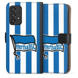DeinDesign Galaxy A53 5G Handy Klapph&uuml;lle Handyh&uuml;lle aus Kunst Leder schwarz Flip Case Hertha Bsc Stripes Flag Sideflip mit langer Lasche