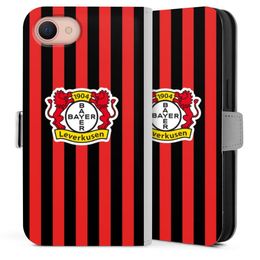 DeinDesign iPhone 17e Handy Klapph&uuml;lle Handyh&uuml;lle aus Kunst Leder wei&szlig; Flip Case Official Licensed Product Stripes Bayer 04 Leverkusen Sideflip mit Lasche