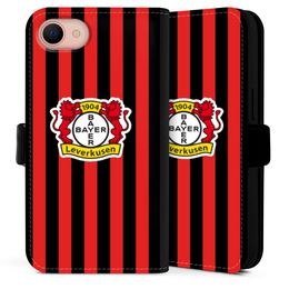 DeinDesign iPhone 16e Handy Klapph&uuml;lle Handyh&uuml;lle aus Kunst Leder schwarz Flip Case Official Licensed Product Stripes Bayer 04 Leverkusen Sideflip mit Lasche