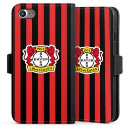 DeinDesign iPhone SE (2020) Handy Klapph&uuml;lle Handyh&uuml;lle aus Kunst Leder schwarz Flip Case Stripes Bayer 04 Leverkusen Official Licensed Product Sideflip mit 