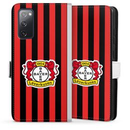 DeinDesign Galaxy S20 FE 5G Handy Klapph&uuml;lle Handyh&uuml;lle aus Kunst Leder wei&szlig; Flip Case Stripes Bayer 04 Leverkusen Official Licensed Product Sideflip mit Lasche