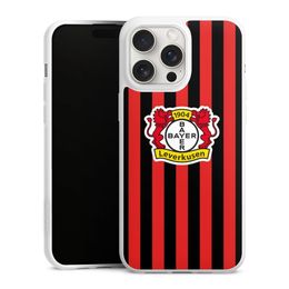 DeinDesign iPhone 15 Pro Max Handy Silikon H&uuml;lle Case wei&szlig; Handyh&uuml;lle Official Licensed Product Stripes Bayer 04 Leverkusen Silikon Case