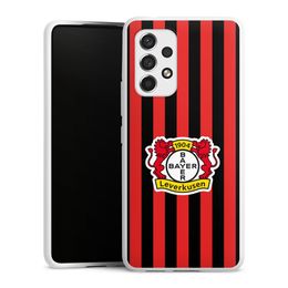 DeinDesign Galaxy A53 5G Handy Silikon H&uuml;lle Case wei&szlig; Handyh&uuml;lle Stripes Bayer 04 Leverkusen Official Licensed Product Silikon Case