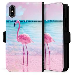 DeinDesign iPhone X Handy Klapph&uuml;lle Handyh&uuml;lle aus Kunst Leder schwarz Flip Case Beach Tropical Flamingo Sideflip mit langer Lasche