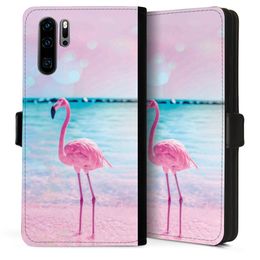 DeinDesign Huawei P30 Pro Handy Klapph&uuml;lle Handyh&uuml;lle aus Kunst Leder schwarz Flip Case Beach Tropical Flamingo Sideflip mit langer Lasche