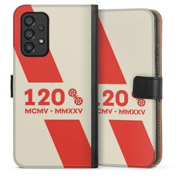 DeinDesign Galaxy A33 5G Handy Klapph&uuml;lle Handyh&uuml;lle aus Kunst Leder schwarz Flip Case 120 Years 1. Fsv Mainz 05 E.V. Bundesliga Sideflip mit langer Lasche