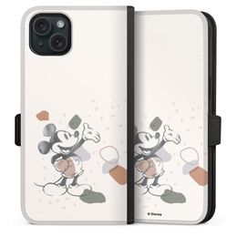 DeinDesign iPhone 15 Plus Handy Klapph&uuml;lle Handyh&uuml;lle aus Kunst Leder schwarz Flip Case Official Licensed Product Disney Mickey Mouse Sideflip mit Lasche