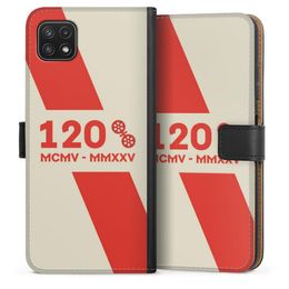 DeinDesign Galaxy A22 5G Handy Klapph&uuml;lle Handyh&uuml;lle aus Kunst Leder schwarz Flip Case 120 Years 1. Fsv Mainz 05 E.V. Bundesliga Sideflip mit langer Lasche