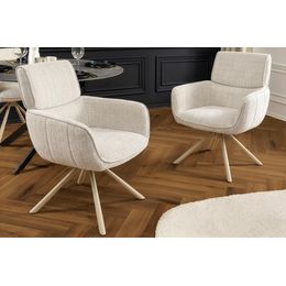Riess Ambiente Drehbarer Retro Stuhl UNIQUE beige Chenille Cremona Metall champagner-beige Riess-Ambiente Esszimmerstuhl K&uuml;chenstuhl