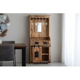 Weinschrank Holzschrank Mango Rough naturfarben 75 x 35 x 170 cm LIBRO