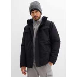 bonprix Wasserdichte Funktionsjacke mit Roll-in-Kapuze und Schulterklappen, schwarz, Gr.52/54 (L), Moderne Funktionsjacke mit praktischer Roll-in-Kapuze, Schulterklappen, vier Au&szlig;en- und einer Innentasche