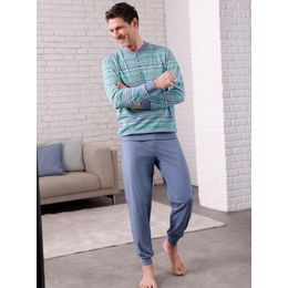 w&auml;schepur men Herren Schlafanzug, taubenblau-salbei-gestreift, Gr&ouml;&szlig;e 44/46