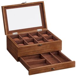 Uhrenbox, Braun, Holz, Metall, Paulownia, 27x12.5x19 cm, Ordnen & Aufbewahren, Aufbewahrungsboxen