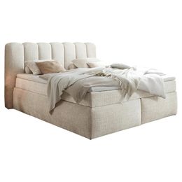 Boxxx Boxspringbett, Creme, Kunststoff, H3 + H4, 7-Zonen, H&ouml;he ca. 18 cm, 180x200 cm, Matratze, gepolstertes Kopfteil, Topper durchgehend, Wendematratze mit unterschiedlichen H&auml;rtegraden, Kingsize, Schlafzimmer, Betten, Doppelbetten