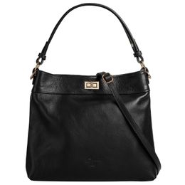Samantha Look Damen Henkeltascheschwarz, Leder, leicht gl&auml;nzend, unifarben, Taschen, echt Leder, Made in Italy