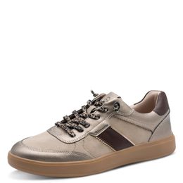 Tamaris Damen Slip-On Sneaker, Gr. 42taupe kombiniert, Lederimitat, Textil, kontrastfarbene Details, Schuhe, Freizeitschuh, Halbschuh mit elastischer