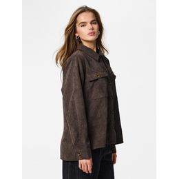 Pieces Damen Hemdbluse "PCEFFI LS SHIRT WVN NOOS"hot fudge, Gr. M, unifarben, Cord, Obermaterial: 92% Polyester, 8% Nylon, Blusen, Materialmix, loose