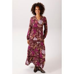 Aniston CASUAL Damen Maxikleidbordeaux, fuchsia, lila, apricot, silbergrau, rosa, wollwei&szlig;, braun, hellbraun, beige,, Gr. 46, bedruckt, gebl&uuml;mt, Web,