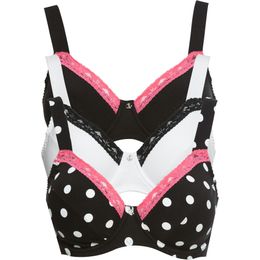 bonprix Damen B&uuml;gel-BH "BH aus Baumwolle (3er Pack)", Gr. 90schwarz gepunktet, schwarz, wei&szlig;, Obermaterial: 100% Baumwolle. Spitze: 93% Polyamid, 7%
