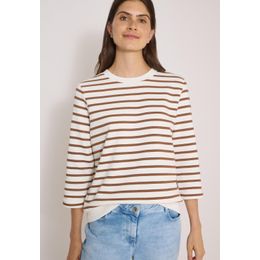 Cecil Damen Sweatshirtcreamy mocha, Gr. L, gestreift, Web, 100% Baumwolle, Sweatshirts, mit 3/4 &Auml;rmeln