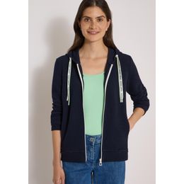 Cecil Damen Sweatjackeurban dunkelblau, Gr. L, unifarben, Sweatware, 60% Baumwolle, 37% Polyamid, 3% Elasthan, Sweatjacken, mit Kapuze