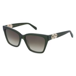 Ferragamo SF2110S | Damen-Sonnenbrille | Fassung: Vollrand, Eckig, Acetat, Khaki Transparent | Glasfarbe: Gr&uuml;n Verlaufend